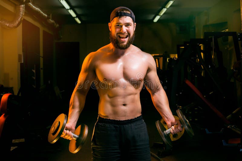 Man in Gym Training with Dumbbells Stock Image - Image of athlete ...