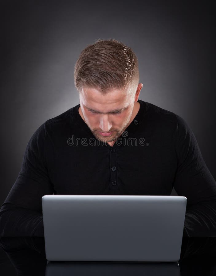 Hacker Working On His Computer, Hacker Stealing Password And Dat Stock ...