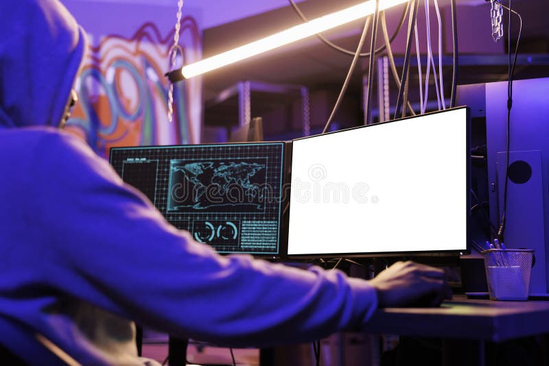 Man Hacking on Computer Empty Screen Stock Photo - Image of database, cyber: 308494166