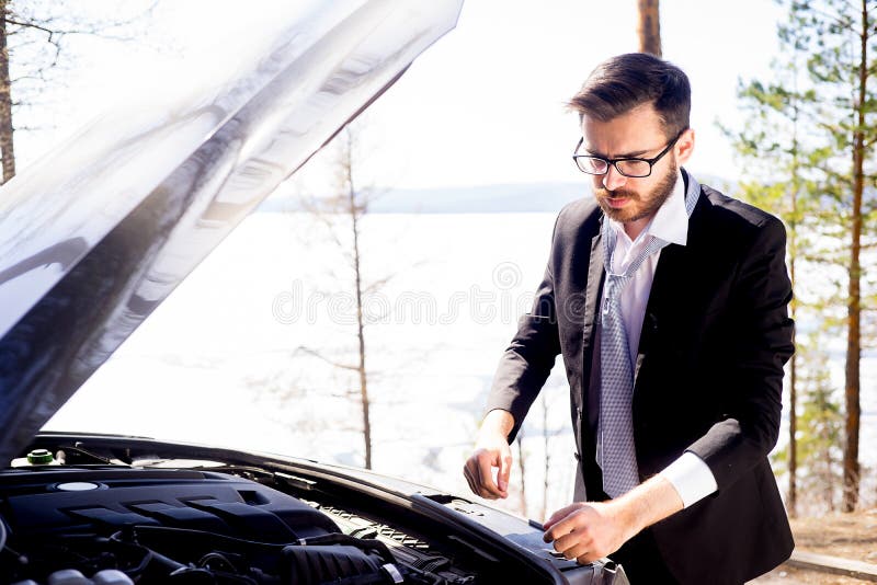 Man had a car breakdown stock image. Image of accident - 94870661