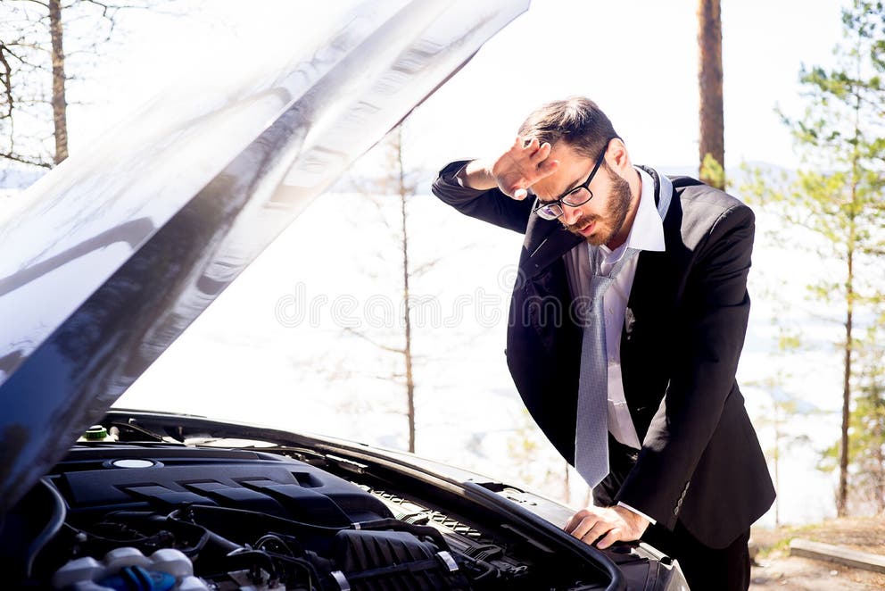 Man had a car breakdown stock photo. Image of automobile - 94894242