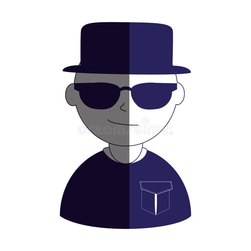 Man Half Body Silhouette Color with Hat and Sunglasses Stock Vector ...