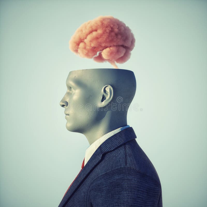 Man with Half of Head and a Brain As a Cloud Stock Illustration ...
