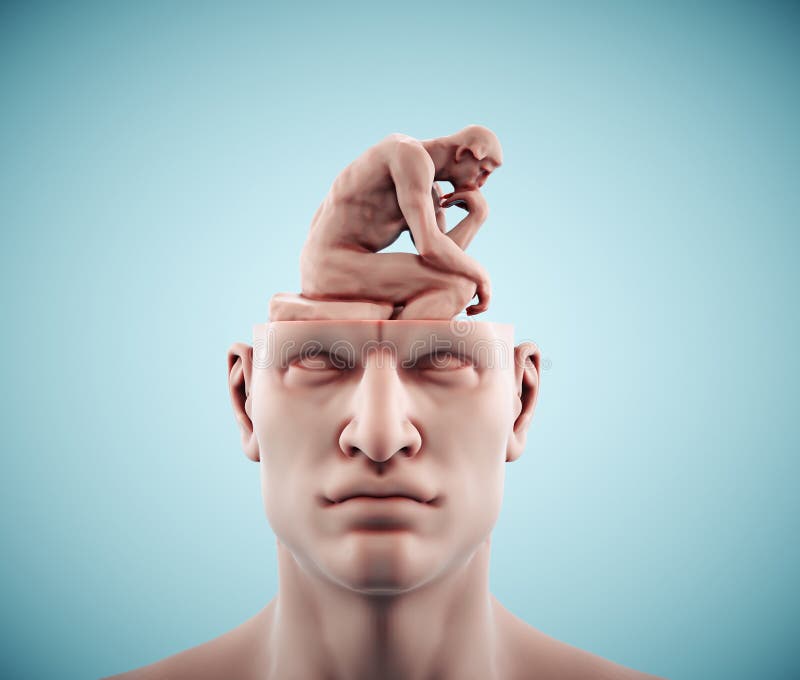 Man with Half Head and a Thoughtful Man Sitting Inside Stock ...