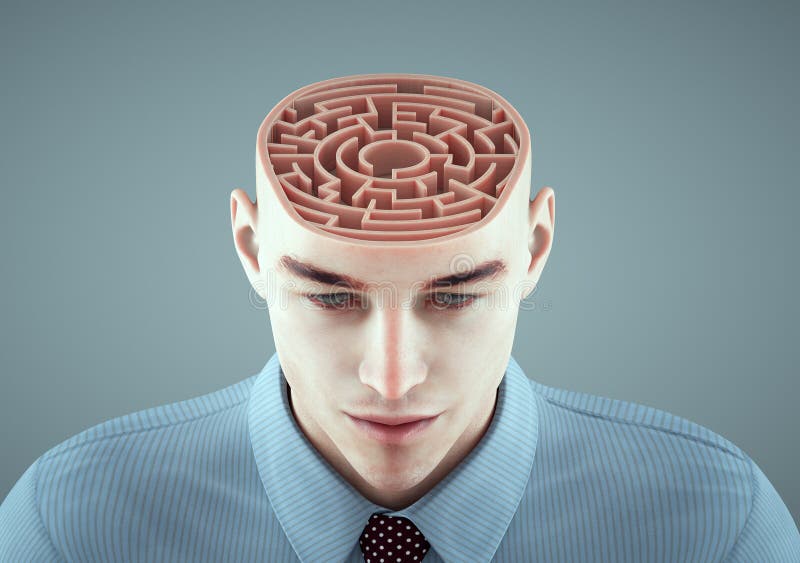 Man with Half of His Head As a Maze. Complexity and Brainstorming ...