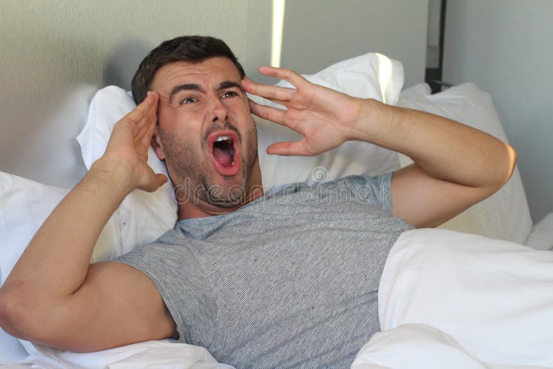 Man with Hallucinations in Bed Stock Image - Image of grief, horror ...