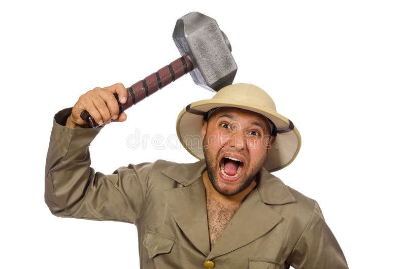 The Man with Hammer Isolated on White Stock Photo - Image of hobby ...