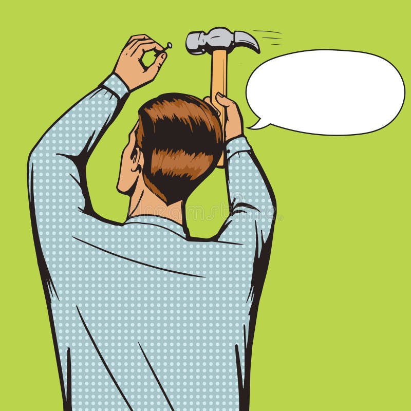 Man Hammer in Nail Pop Art Style Vector Stock Vector - Illustration of ...