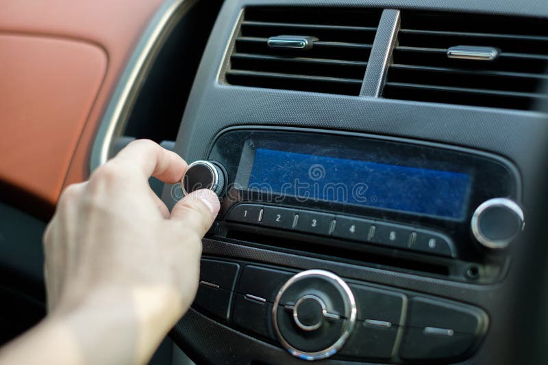 Man Hand Adjusting Dial Button Car Audio Stock Image - Image of power ...