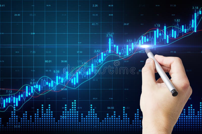 Man Hand Analyses Financial Graph on Digital Screen with Stock Market ...