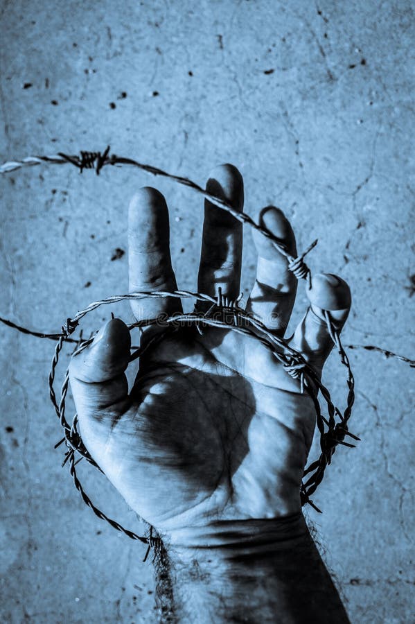 Man Hand in Barb Wire Concept for Human Rights Stock Image - Image of ...