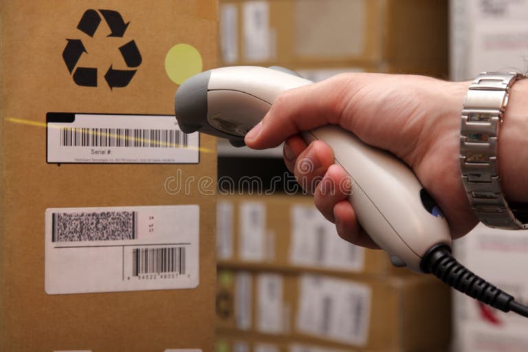 Man Hand with Barcode Scanner in Operation. Stock Image - Image of ...