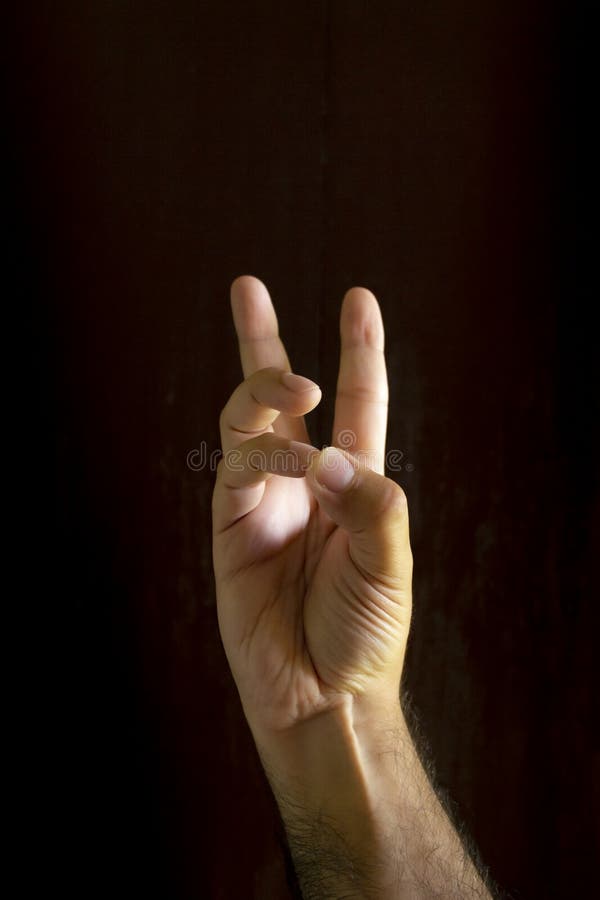 Man Hand On Black Background. Gesture Language With The Hands. Non ...