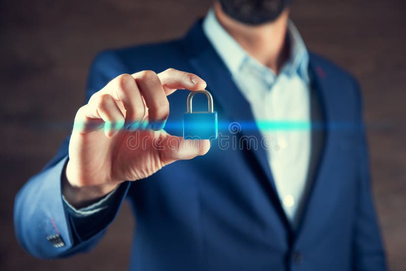Man hand blue lock stock photo. Image of code, finger - 243333672