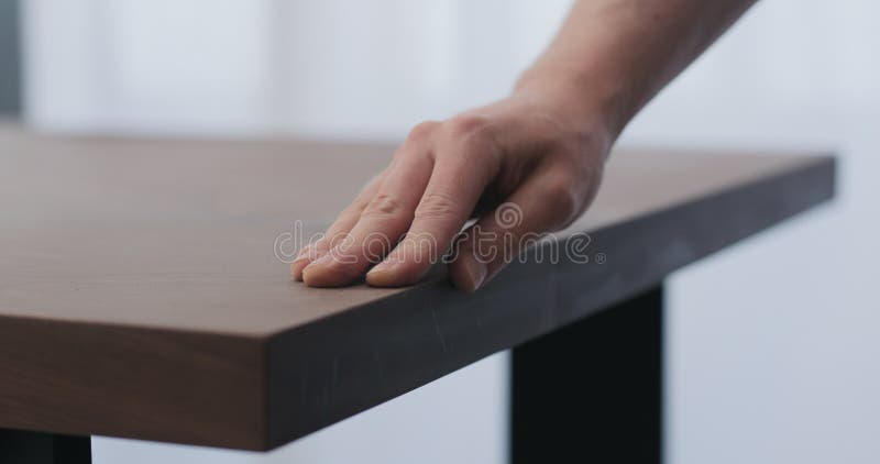 Man Hand Checking Toned Walnut Table Surface before Applying Finish ...