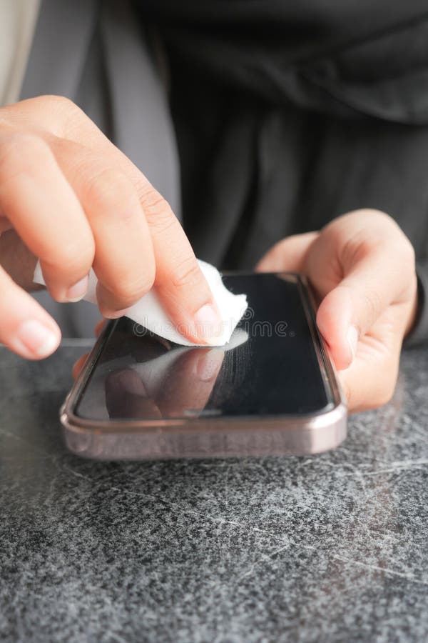 Cleaning Mobile Phone Display for Preventing Virus Stock Photo - Image ...