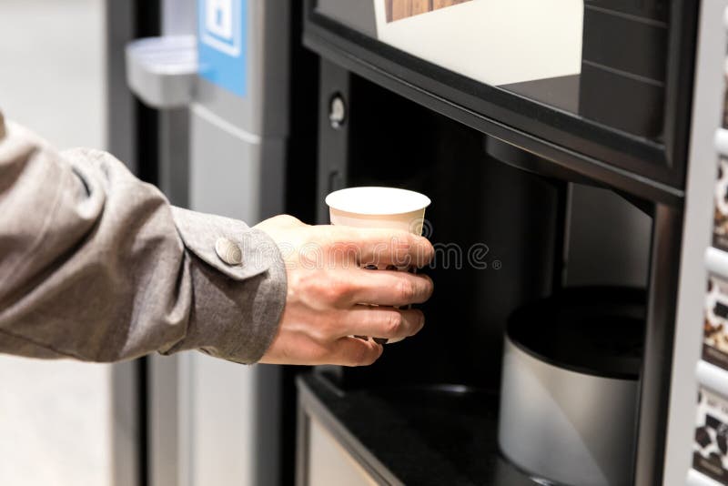 Man Hand with Coffee, Vending Coffee Machine Stock Photo - Image of ...