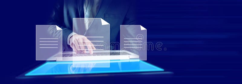 Man Hand Computer with File in Screen. Stock Image - Image of business ...