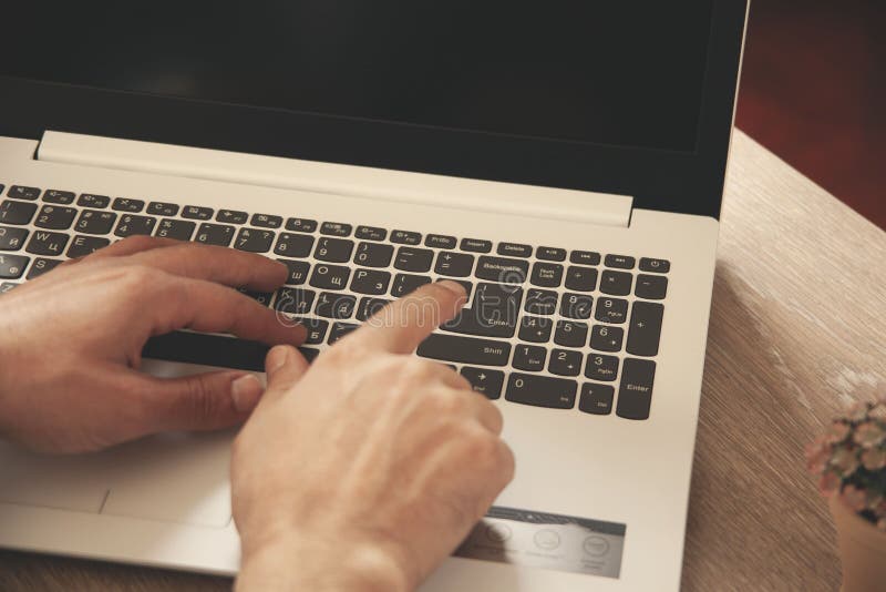 Man Hand Computer Keyboard on Office Desk. Stock Photo - Image of ...