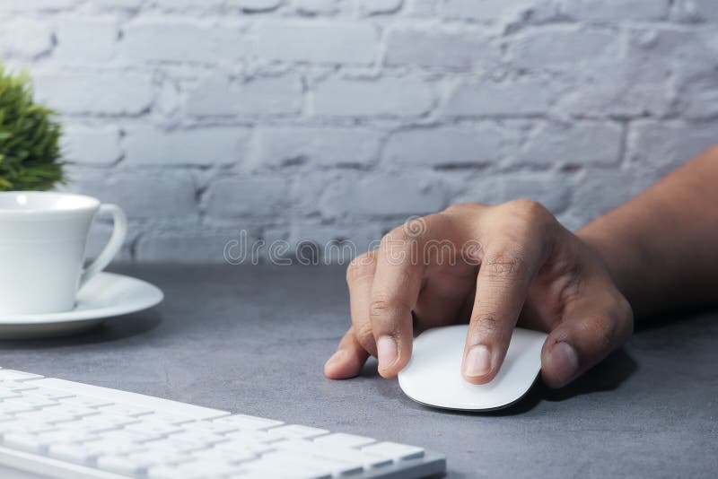 Man Hand with Computer Mouse, Close Up Stock Photo - Image of business ...