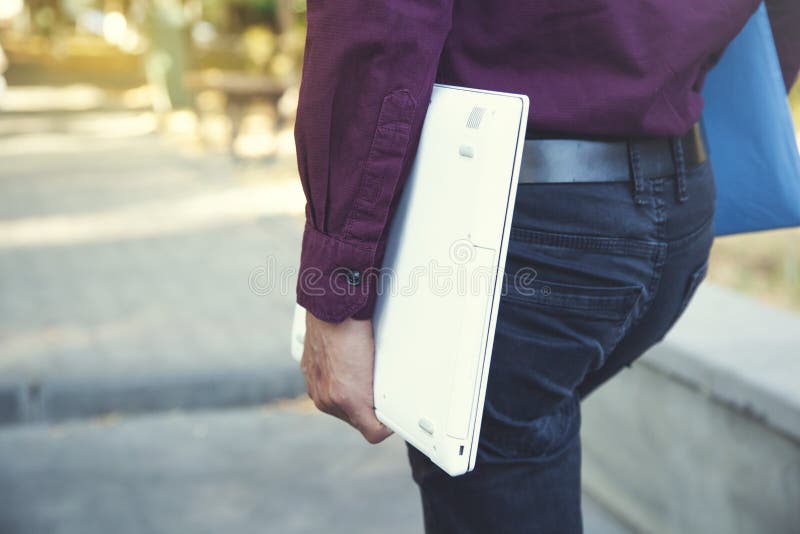 Man Hand Computer in Nature Stock Image - Image of print, person: 160009019