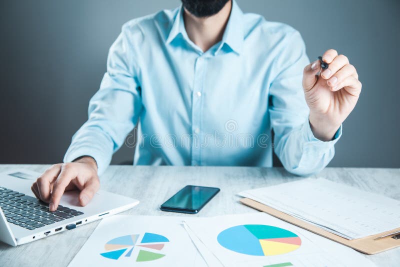 Man hand computer and pen stock image. Image of finger - 260866569