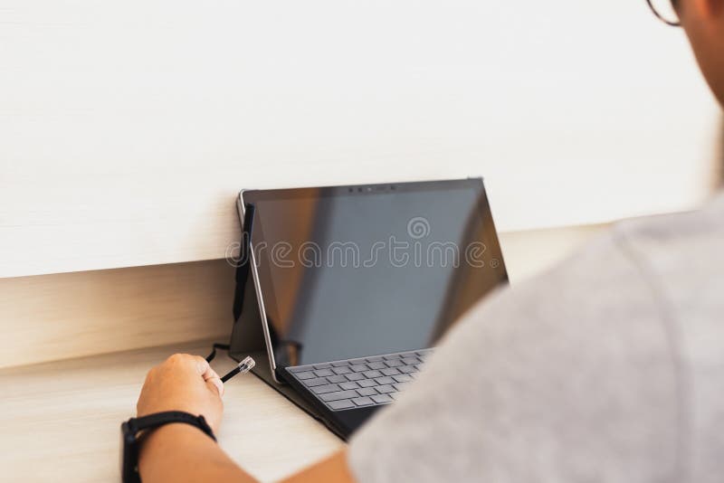 Man Hand Connecting Internet Cable Wire To Laptop. Stock Image - Image ...