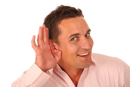 Man with Hand Cupped To Ear Stock Photo - Image of model, eavesdrop ...