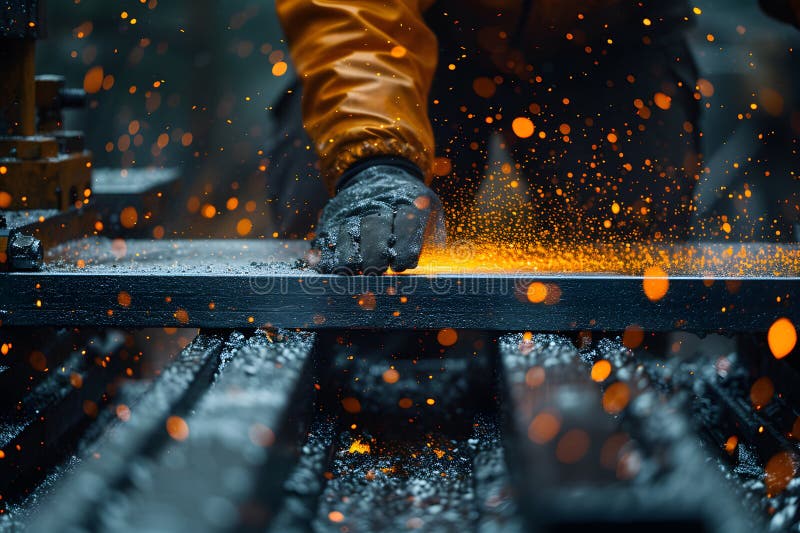 Man Hand with Cutting Steel Machine in Factory Stock Illustration ...