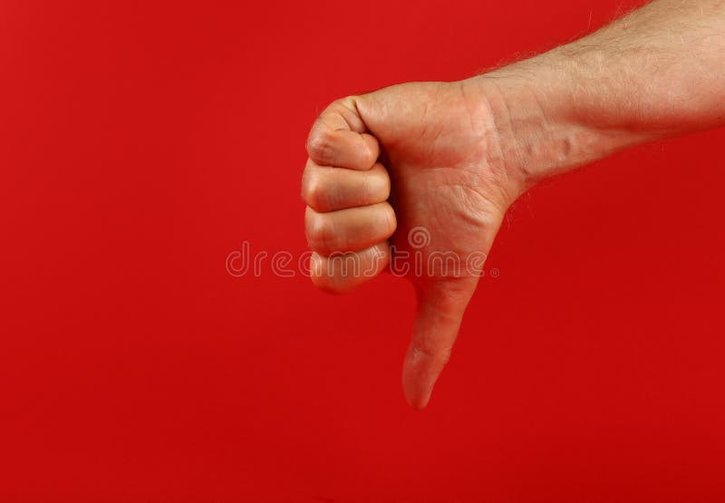 Man Hand with Dislike Gesture Over Red Stock Photo - Image of side ...