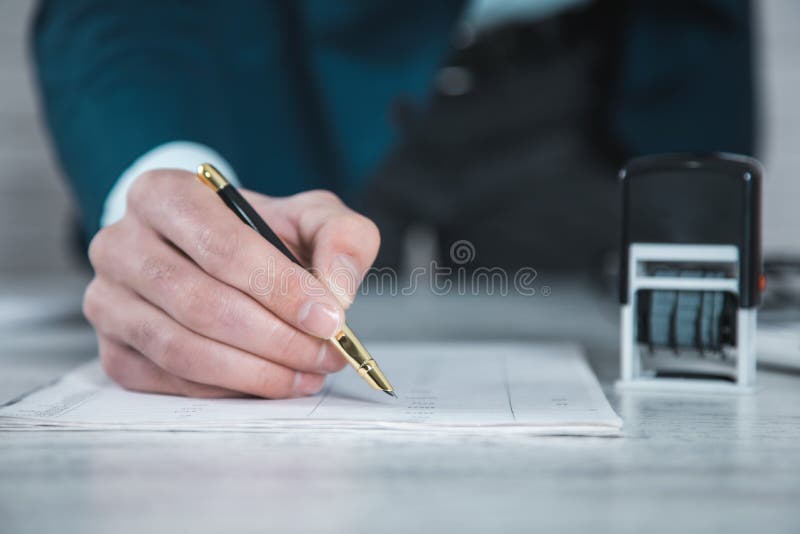 Man Hand Document with Seal on the Table. Stock Photo - Image of seal ...