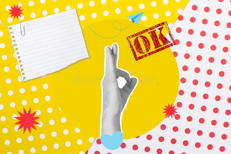 Man Hand Doing Ok Gesture on a Whiteb and Yellow Background with Red ...