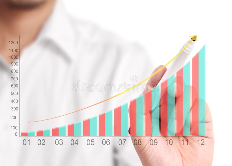 Man hand drawing chart stock photo. Image of occupation - 46462644