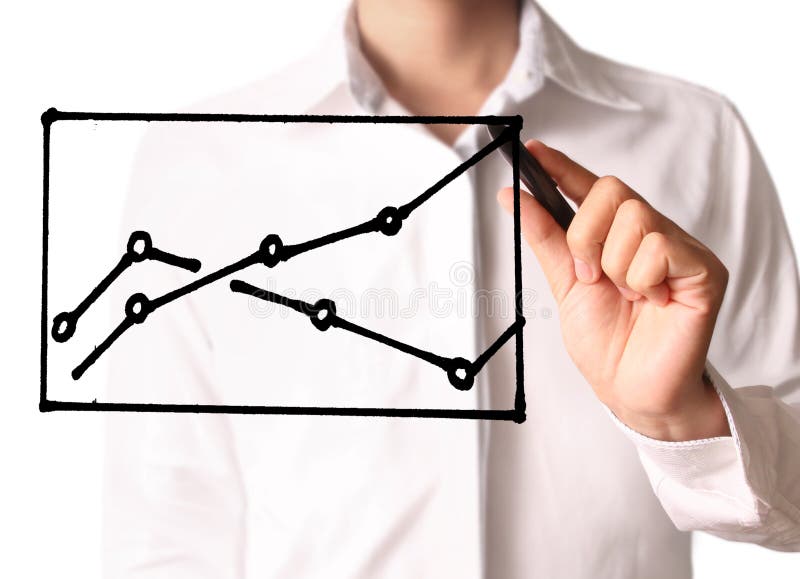 Man hand drawing a chart stock image. Image of success - 48799181