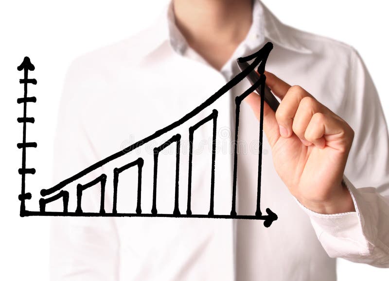 Man hand drawing a chart stock photo. Image of control - 48799216