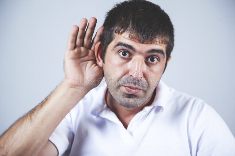 Man hand in ear stock image. Image of hear, portrait - 157674137