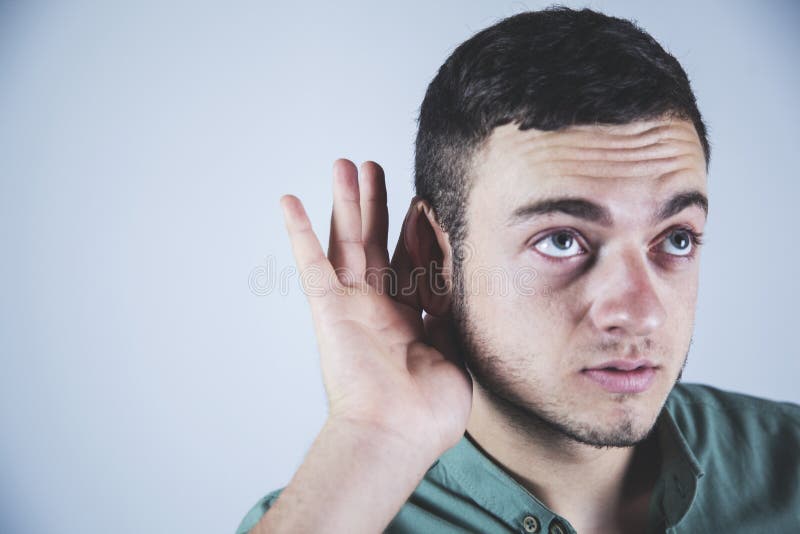 Man hand on ear stock image. Image of listen, listening - 154114875
