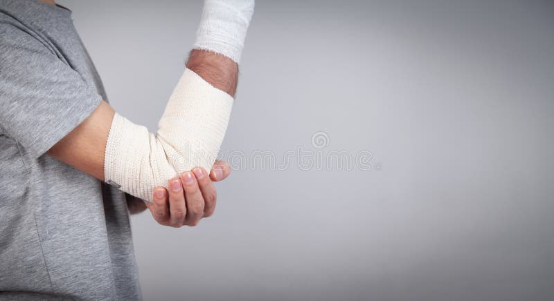 Man Hand with Elastic Bandage on Elbow Stock Image - Image of patient ...