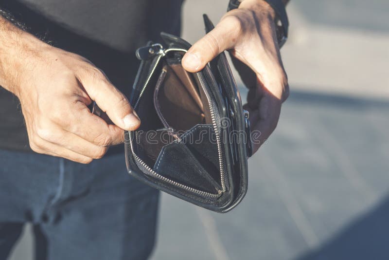 Man Hand Empty Wallet on Dark Background Stock Image - Image of hands ...