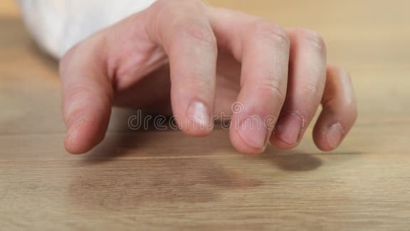 Man Hand Finger Tapping on Table. Not Easy Solution. Close Up. Stock ...