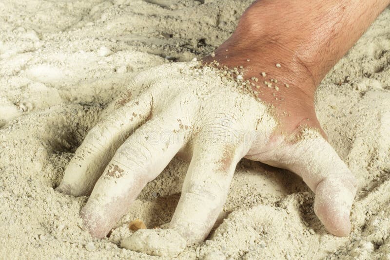 Man Hand with Fingers Covered with White Sand Stock Photo - Image of ...