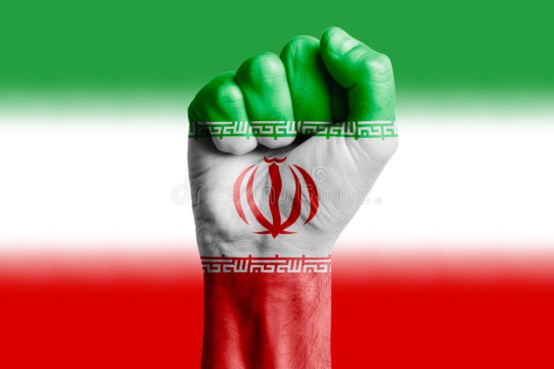 Man Hand Fist of IRAN Flag Painted. Close-up. Stock Photo - Image of ...