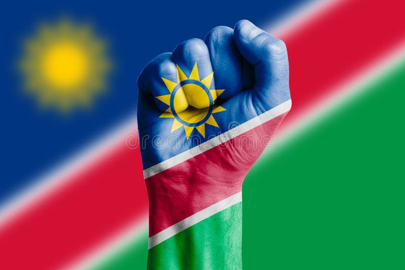 Man Hand Fist of NAMIBIA Flag Painted. Close-up. Stock Photo - Image of ...