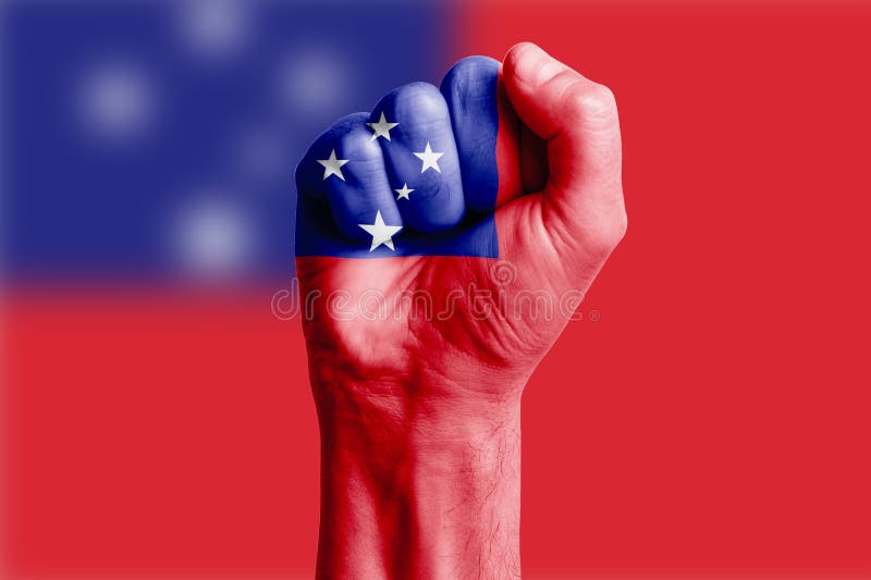 Man Hand Fist of SAMOA Flag Painted. Close-up. Stock Image - Image of ...