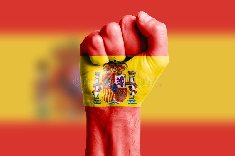 Man Hand Fist of SPAIN Flag Painted. Close-up. Stock Image - Image of ...
