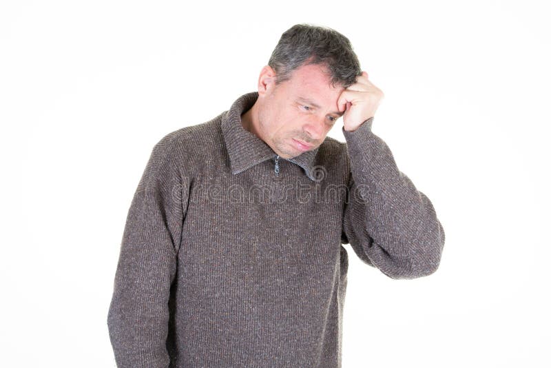 Man with Hand on Forehead Suffers from Headache Stock Photo - Image of ...