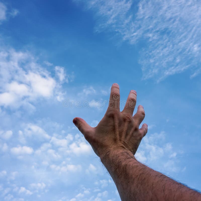 Man Hand Gesturing and Reaching the Sky Stock Image - Image of skin ...