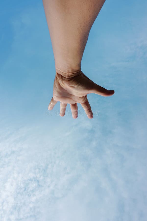 Man Hand Gesturing and Reaching the Sky Stock Image - Image of hand ...