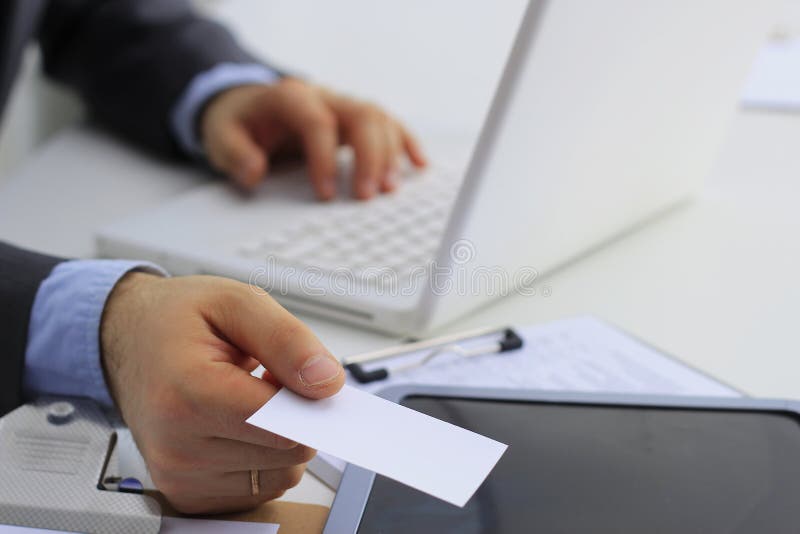 Man Hand Giving Business Card in Office Stock Image - Image of company ...