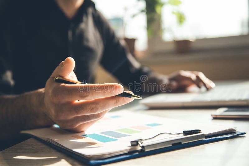 Man Hand Graph with Keyboard Stock Photo - Image of paper, laptop ...